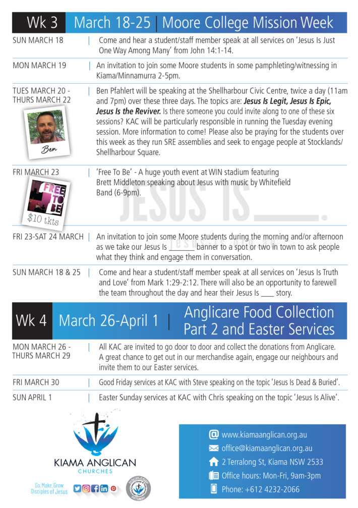 March Mission Schedule